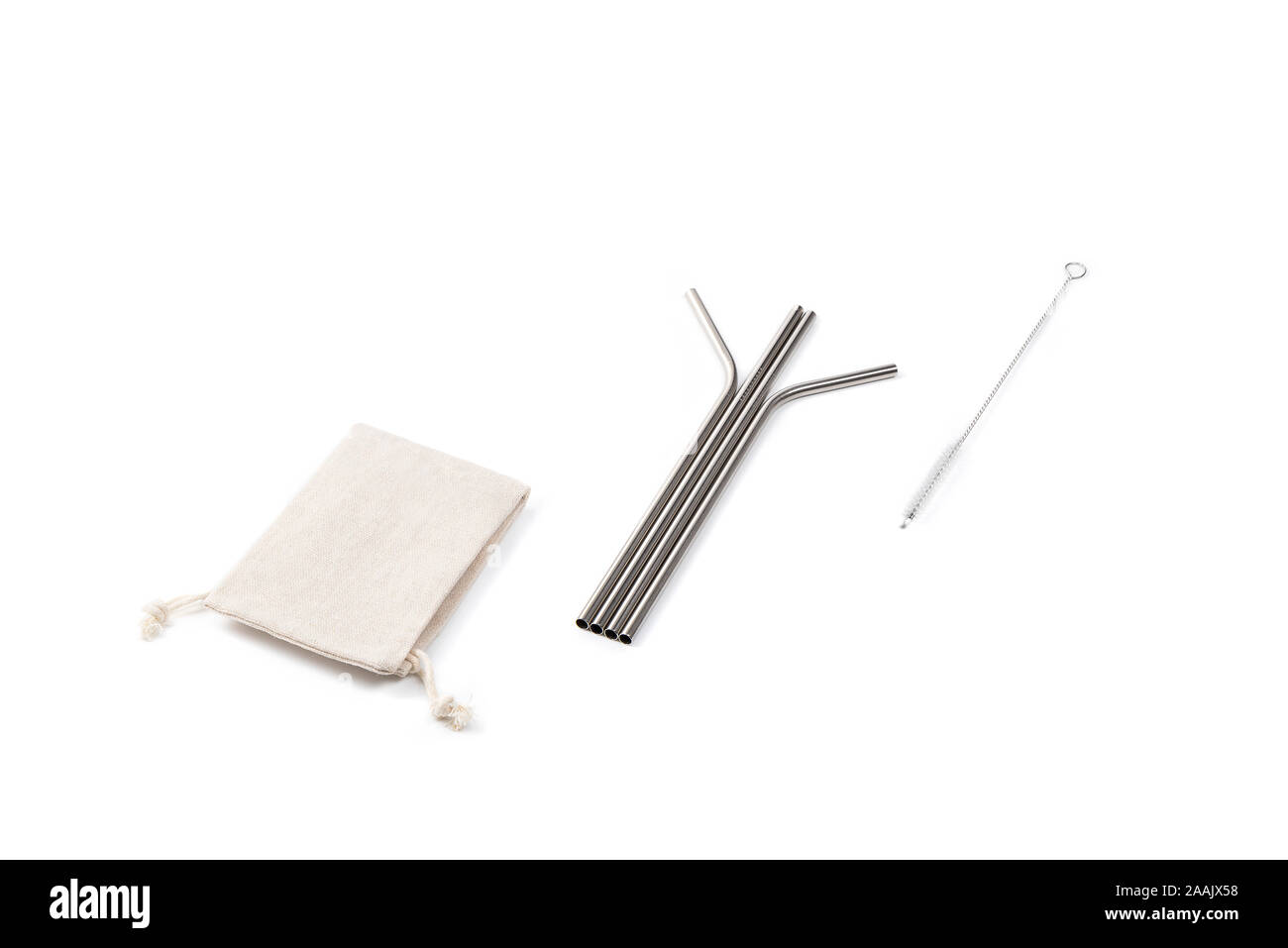 Set of Ecological stainless steel straw with cloth pouch and a cleaning ...