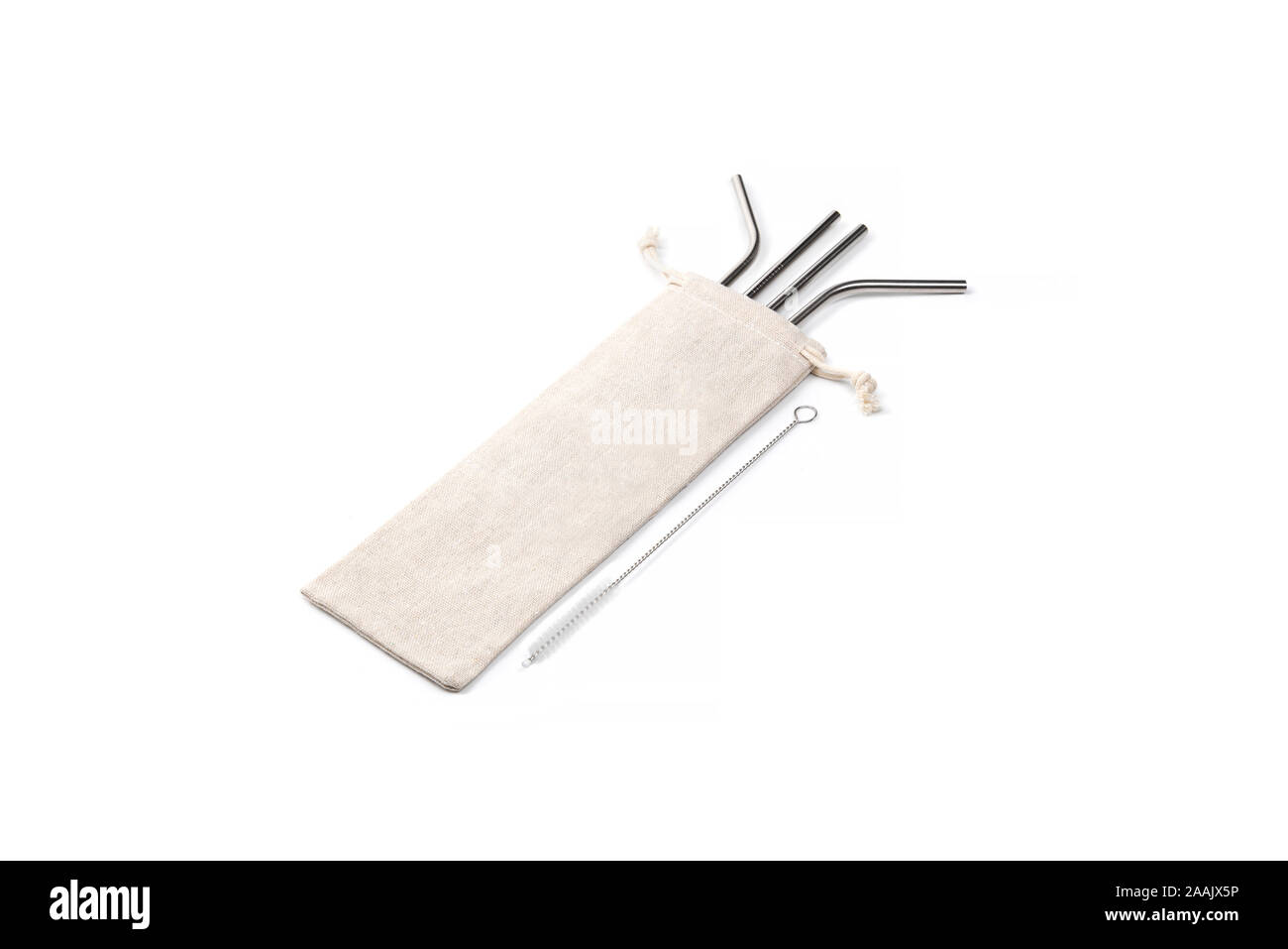 Set of Ecological stainless steel straw with cloth pouch and a cleaning ...