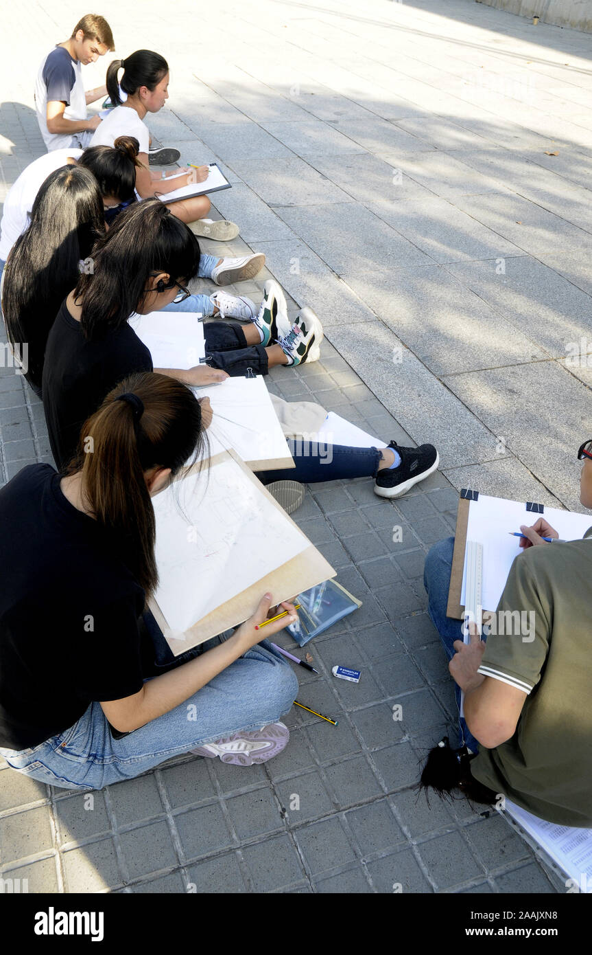 Architecture student working on an outdoor practice Stock Photo - Alamy