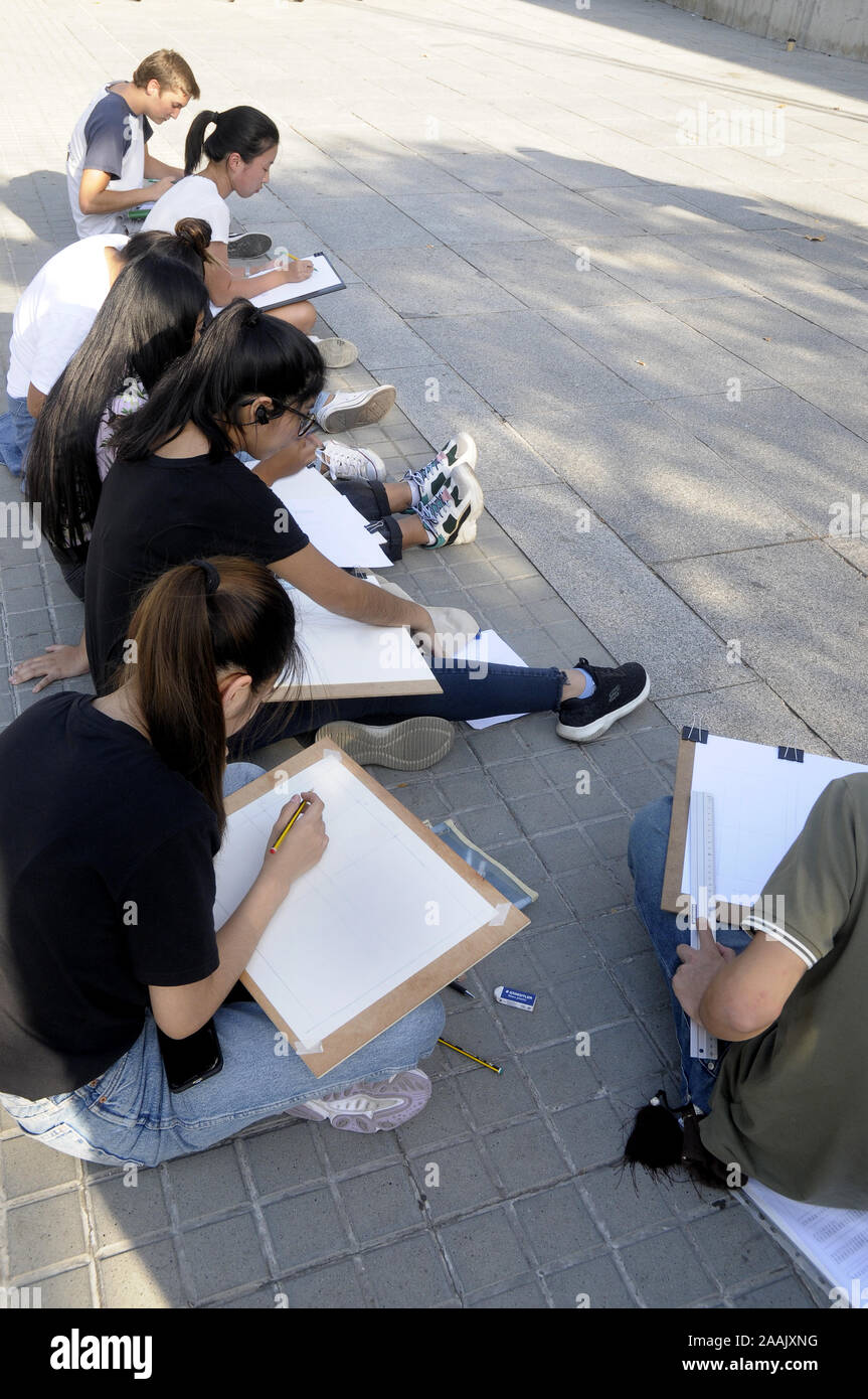 Architecture student working on an outdoor practice Stock Photo - Alamy