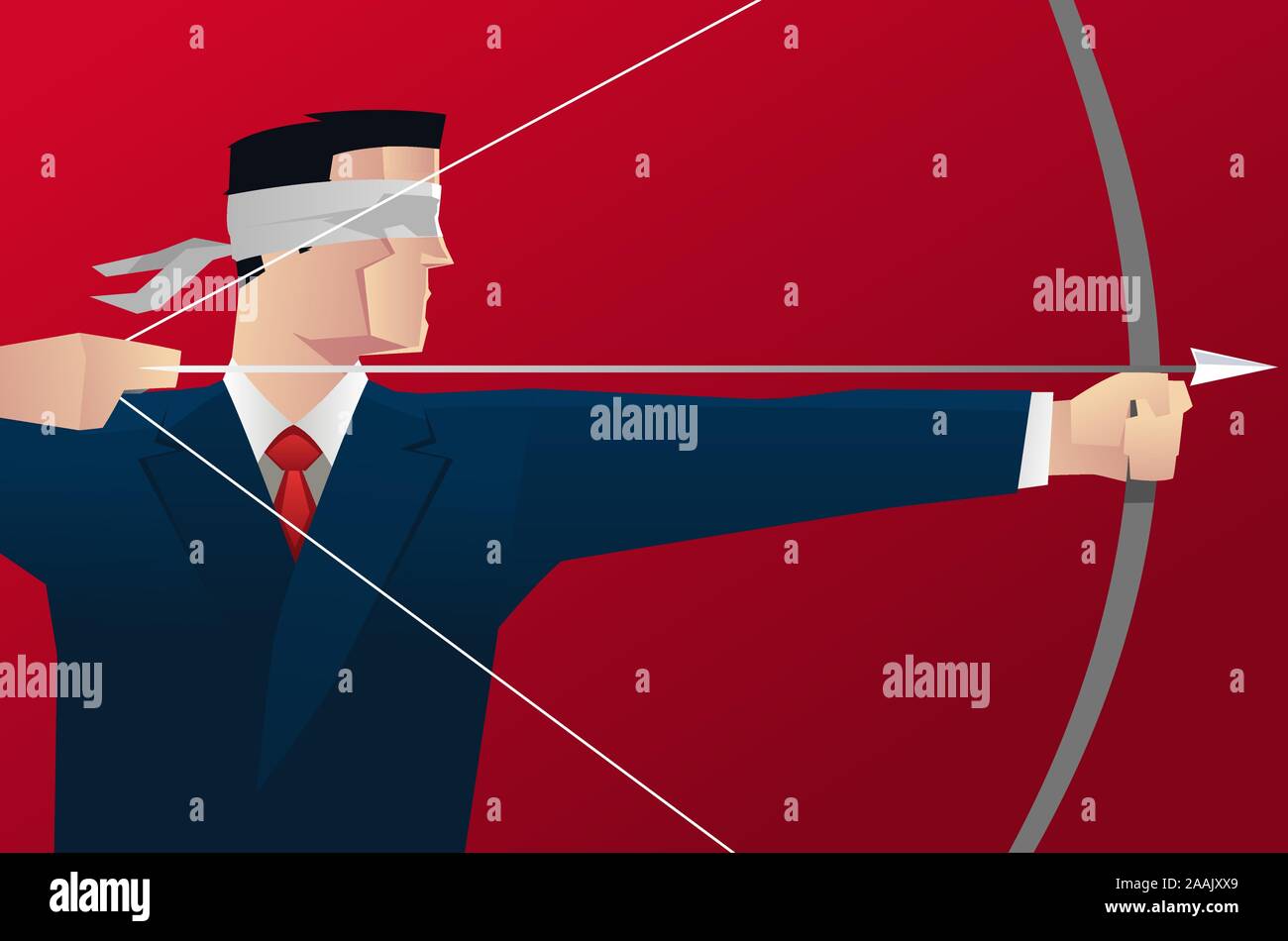 Businessman Aiming Blindfold With Bow And Arrow Vector Illustration Stock