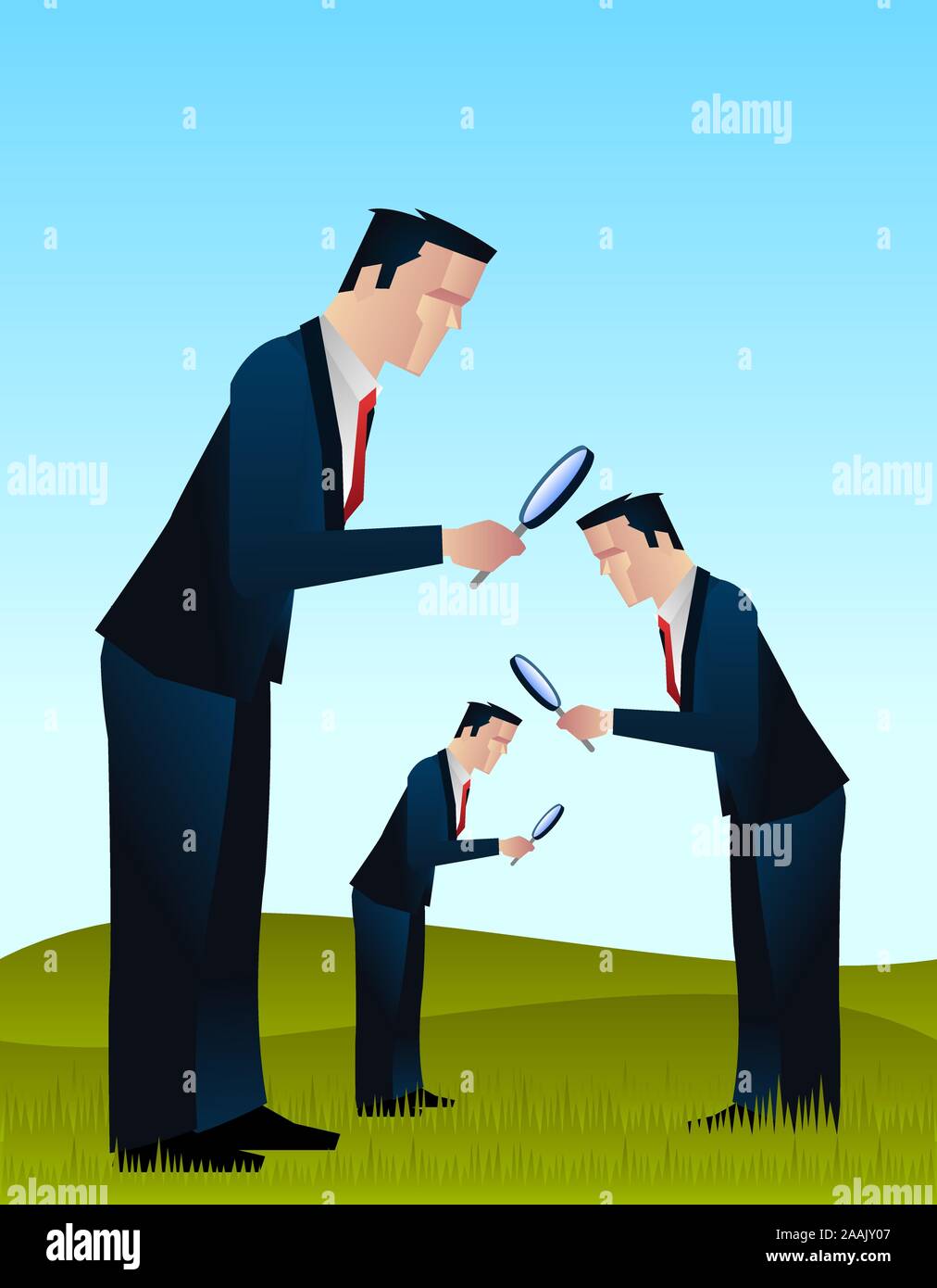 Businessmen looking for something with a magnifying glass vector ...