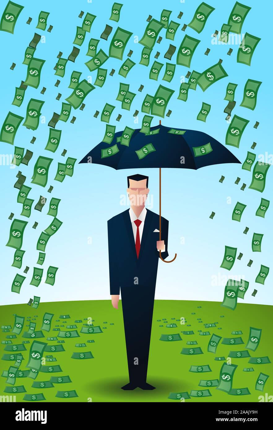 Businessman with umbrella under a rain of dollar bills Stock Vector ...