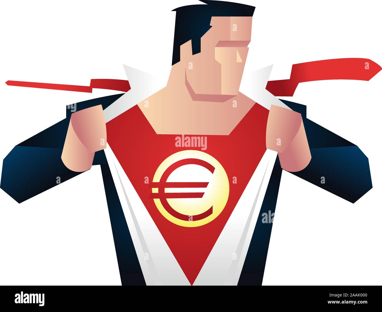 Superhero with euro sign on chest ready for action, with red hero ...