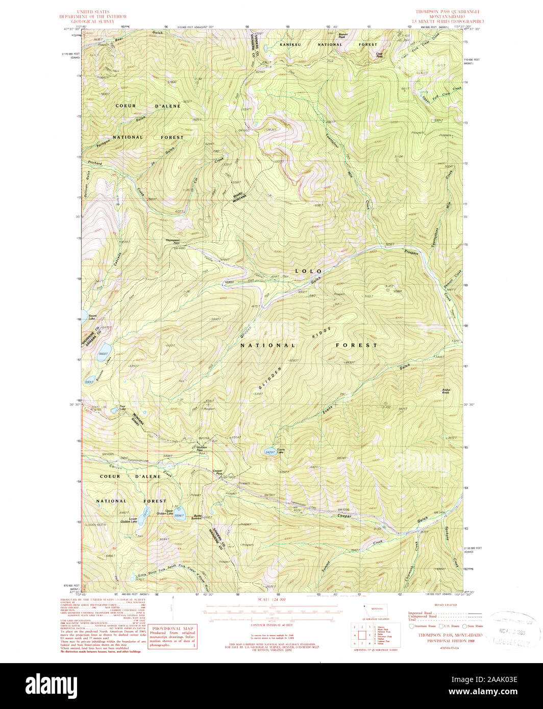 USGS TOPO Map Montana MT Thompson Pass 267169 1988 24000 geo ...
