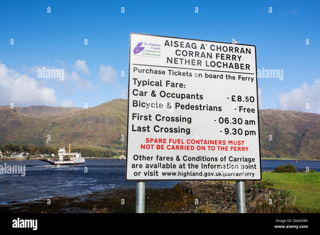 The Corran Ferry that crosses Loch Linnhe south of Fort William ...