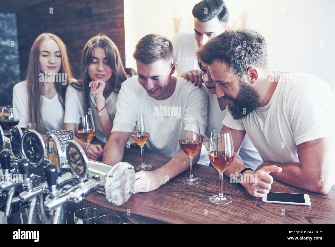 Leisure and communication concept. Group of happy smiling friends ...