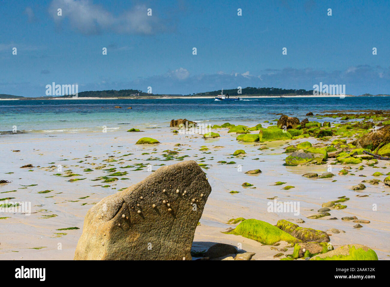 Tresco seen from Bar Point on St Mary's, Isles of Scilly Stock Photo ...