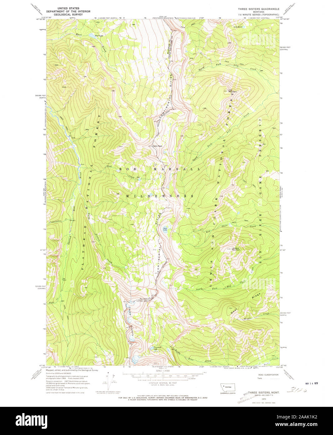 USGS TOPO Map Montana MT Three Sisters 267184 1970 24000 geo ...