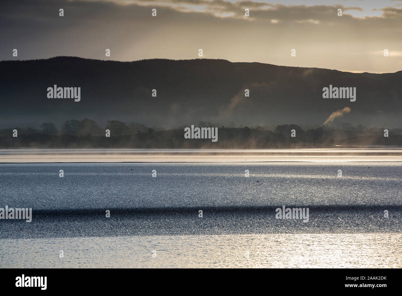Mist over the Leven estuary at Greenodd, Cumbria, UK Stock Photo - Alamy