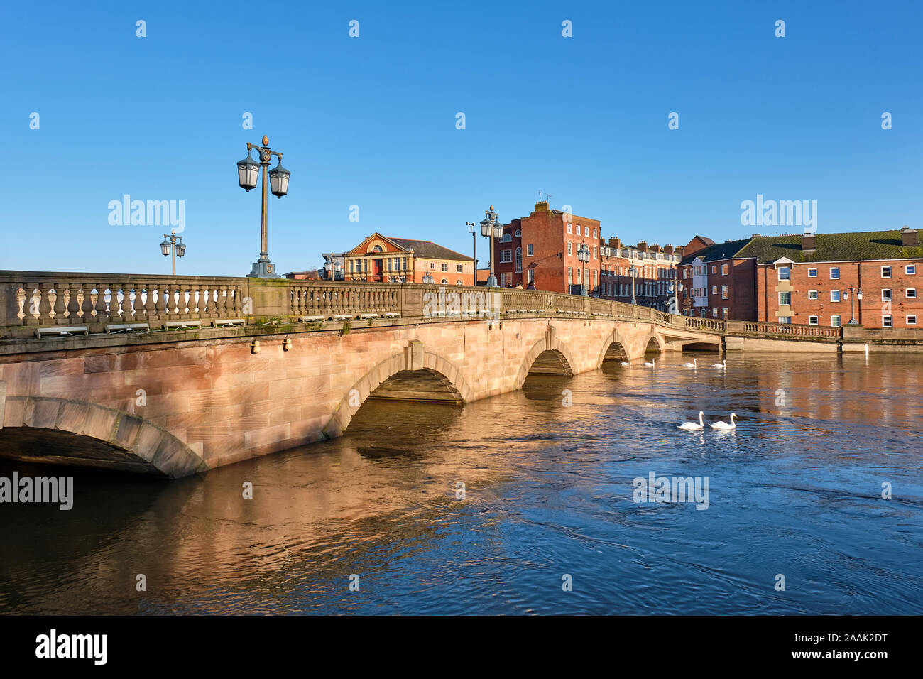 High levels of the River Severn at Worcester Bridge at Worcester ...
