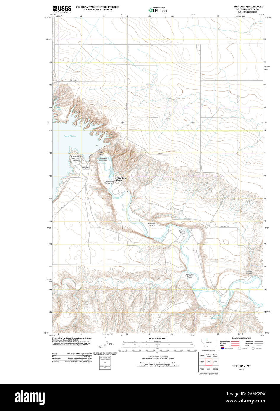 USGS TOPO Map Montana MT Tiber Dam 20110622 TM geo Restoration Stock ...