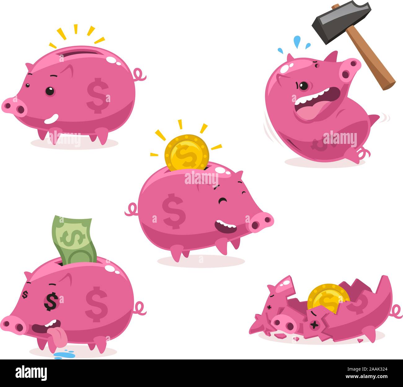 Pink Piggy bank Savings Set vector illustration Stock Vector Image & Art - Alamy
