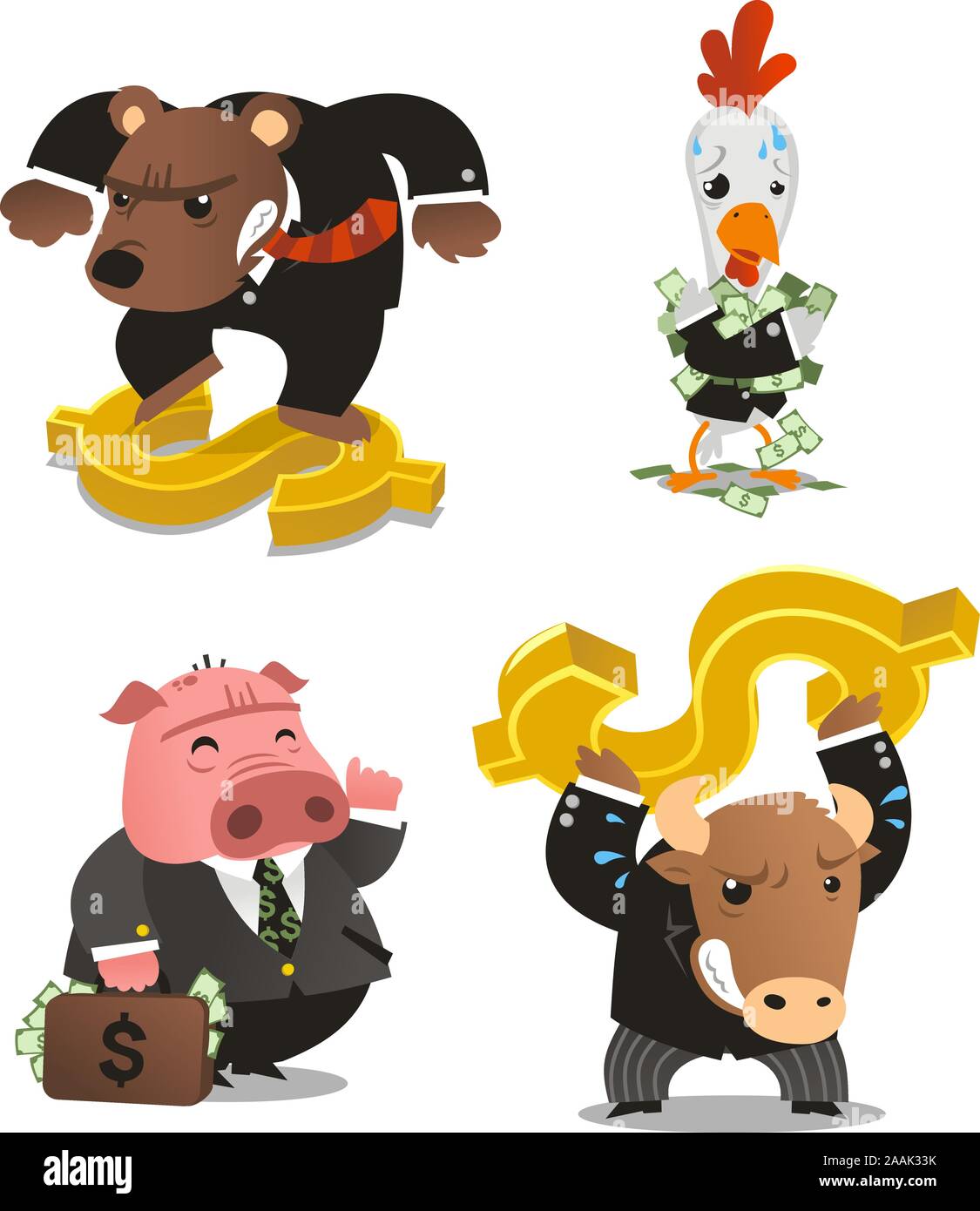 Stock market animals with money symbol and notes vector illustration ...