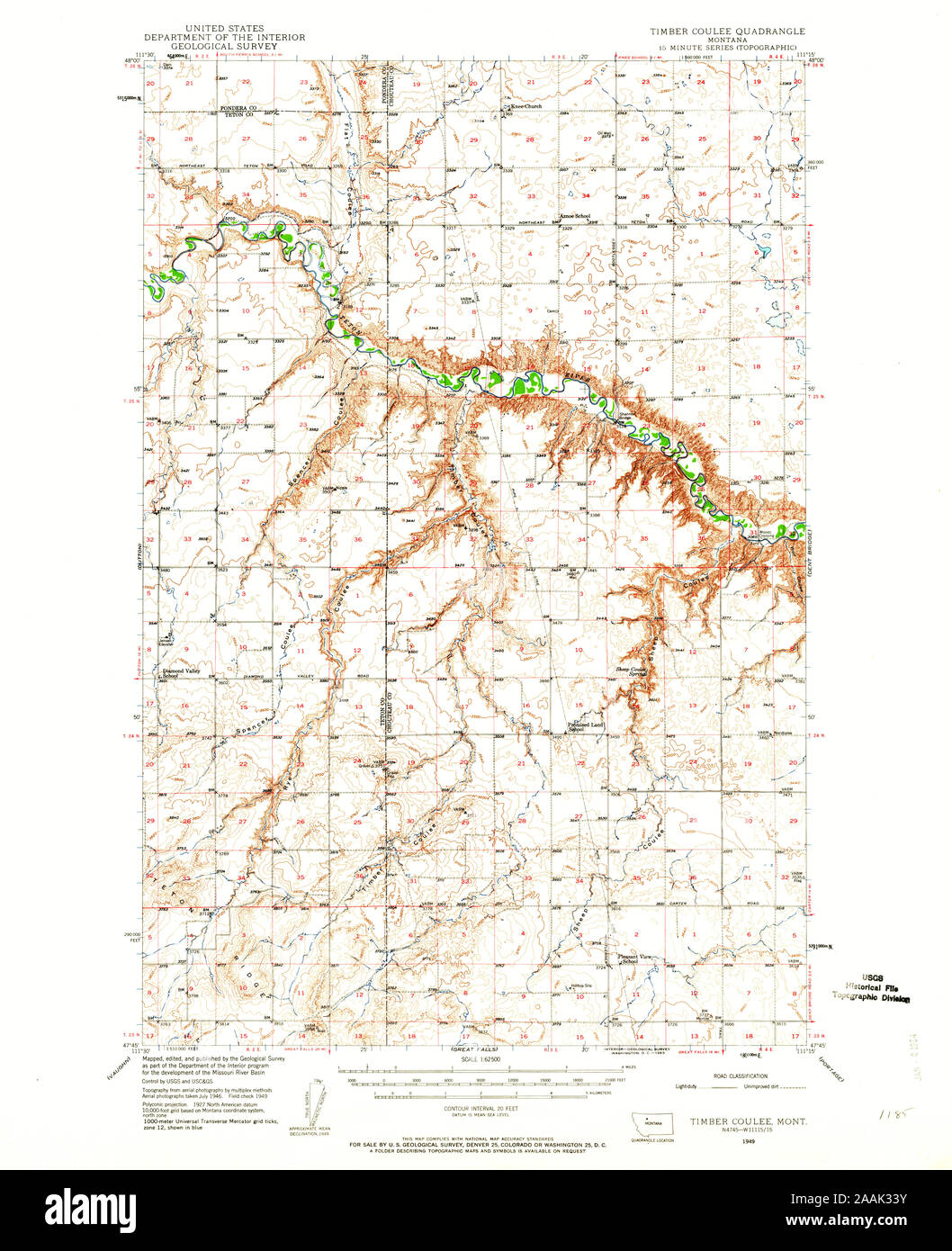 USGS TOPO Map Montana MT Timber Coulee 268307 1949 62500 geo ...