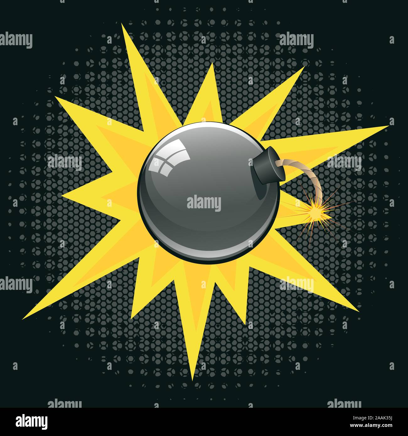 Round black bomb about to explode with burning wick Stock Vector Image ...