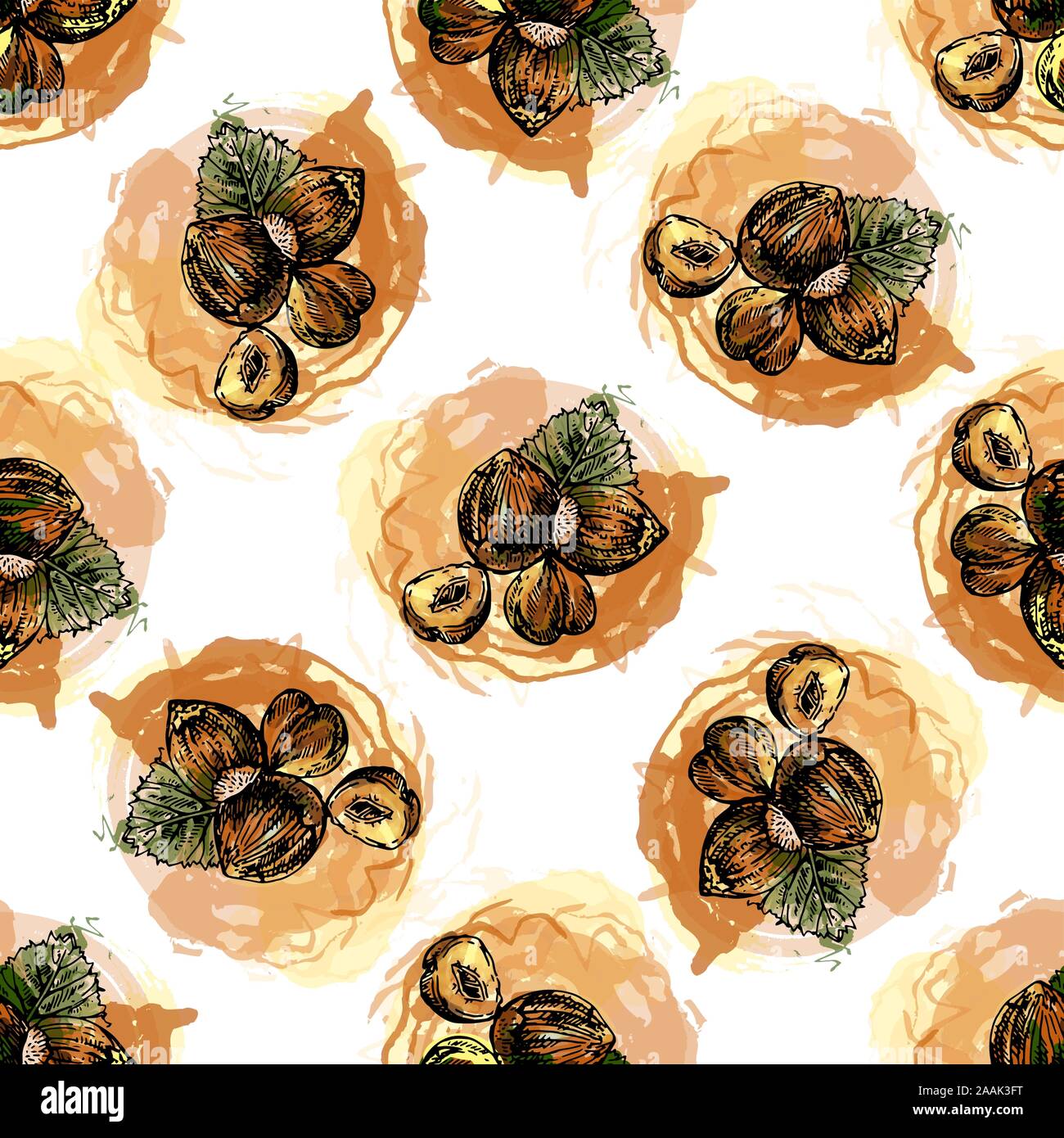 Seamless pattern of hand drawn sketch style hazelnuts isolated on white ...