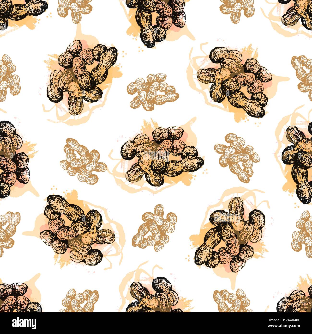 Seamless pattern of hand drawn sketch style peanuts isolated on white ...