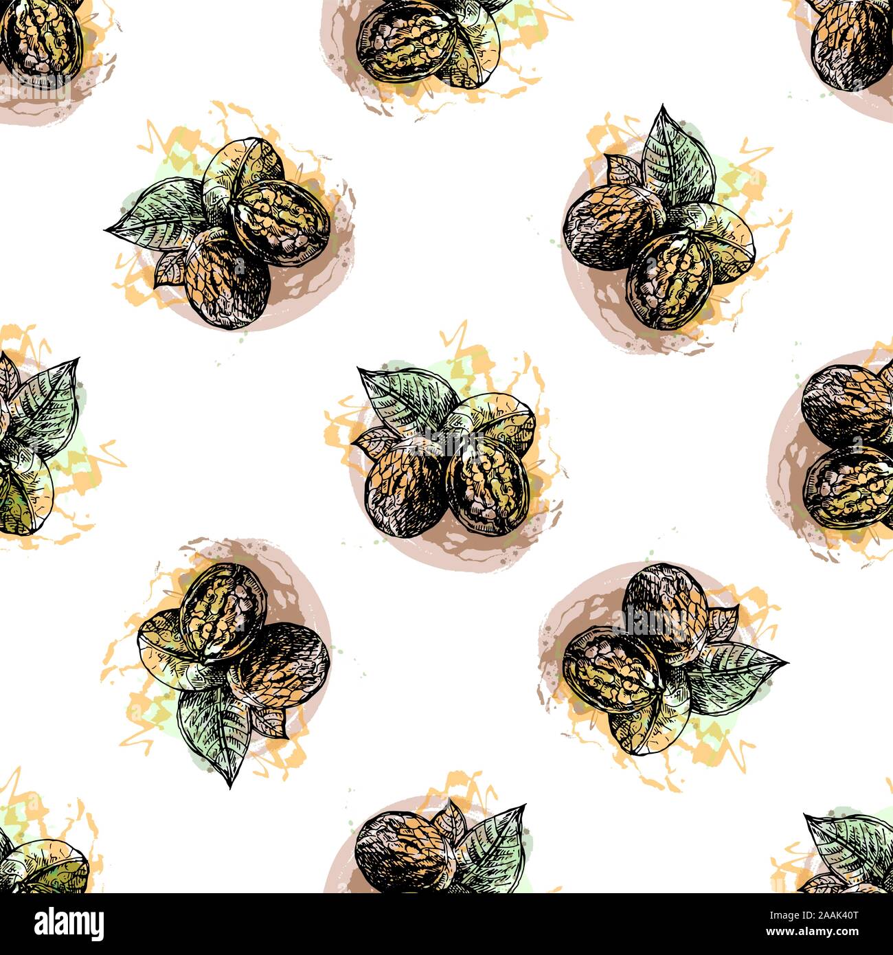 Seamless pattern of hand drawn sketch style walnuts isolated on white ...