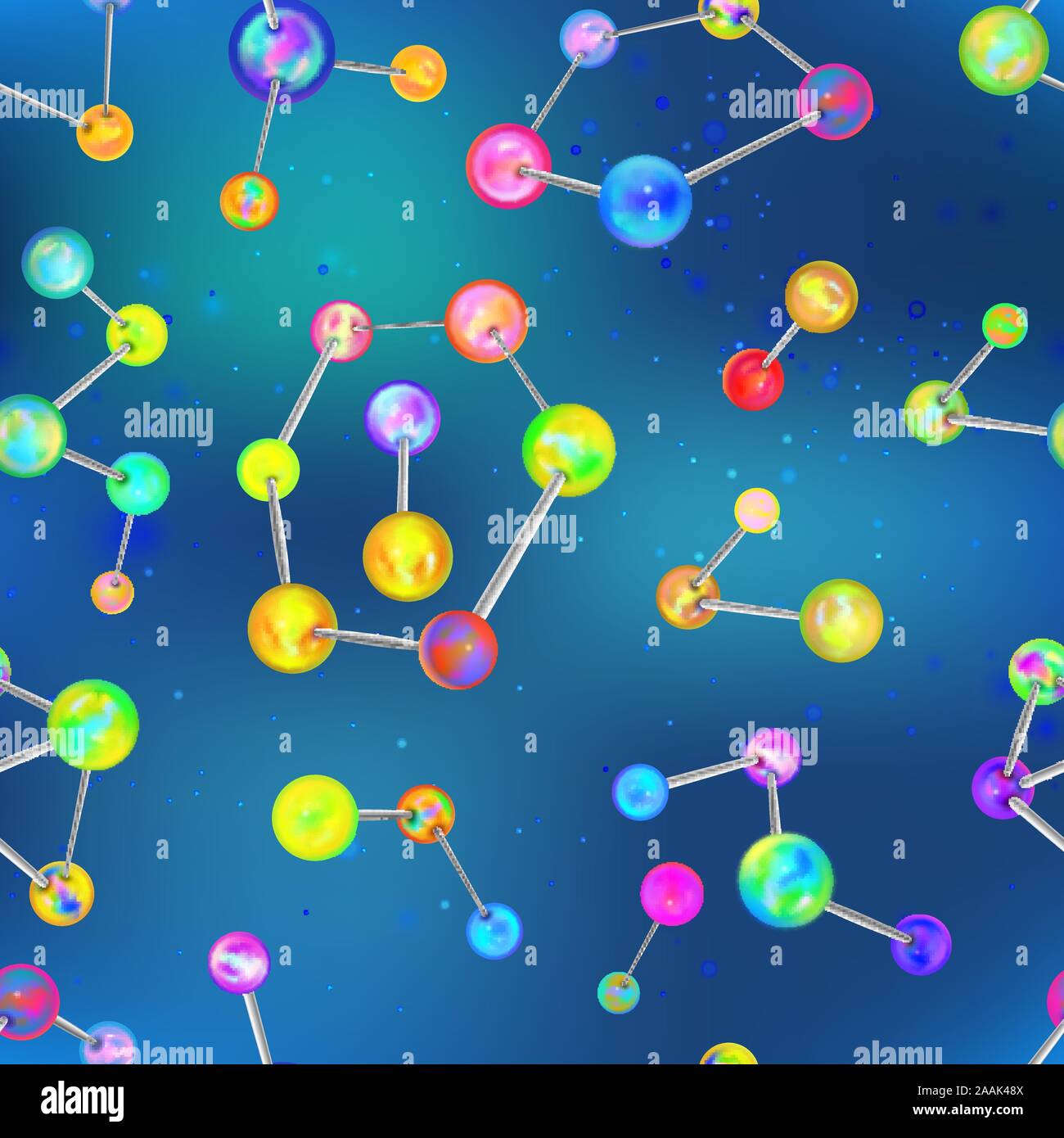 Bright different chemical structures with atomic bonds on blue, science ...