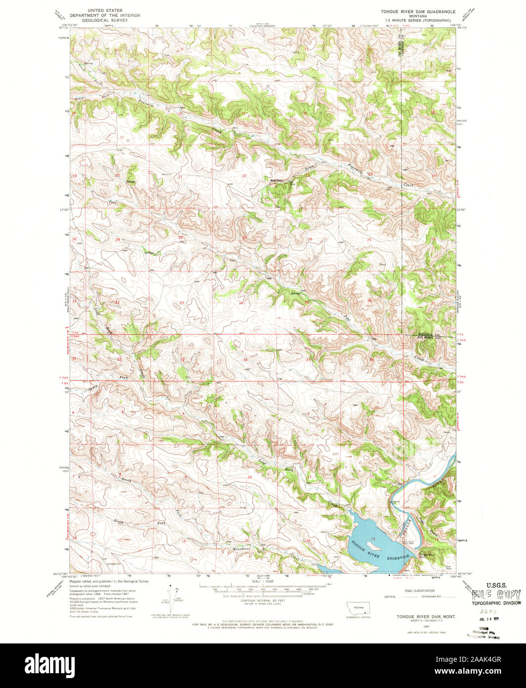 USGS TOPO Map Montana MT Tongue River Dam 267231 1967 24000 geo ...