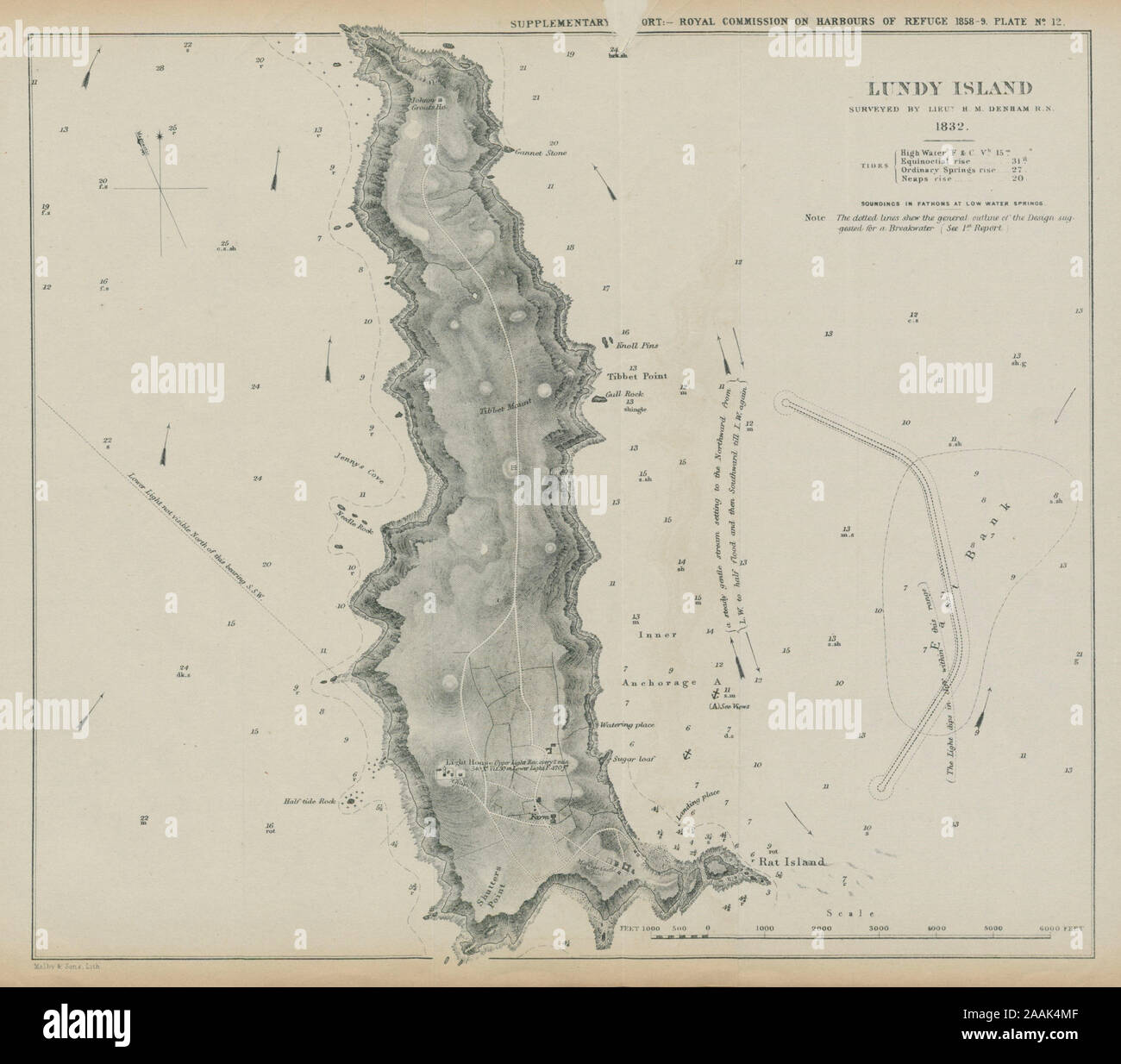 Lundy Island surveyed by Lt. H M Denham. Proposed breakwater. Devon ...