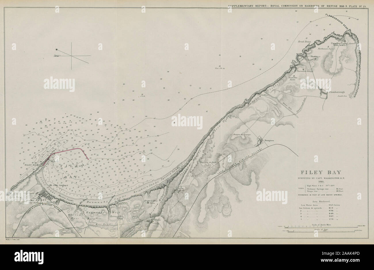 Filey Bay surveyed by Capt Washington R.N. 1844. Proposed breakwater ...