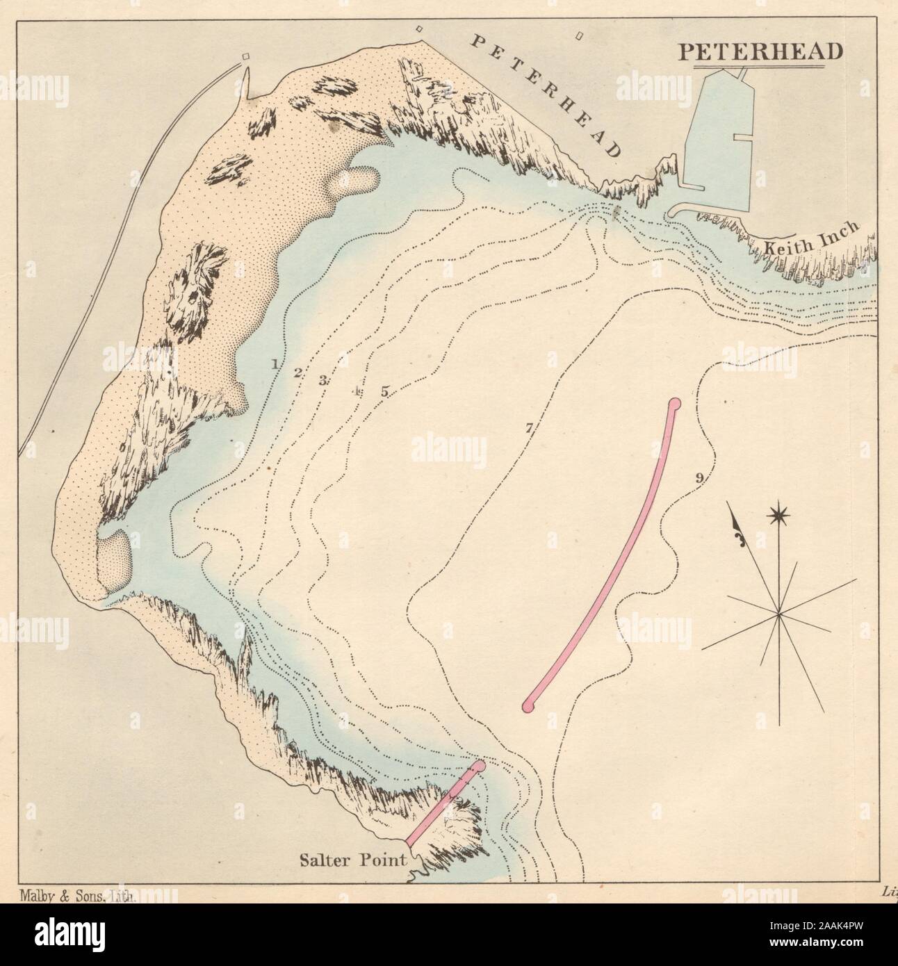 Peterhead bay showing the proposed breakwaters. Scotland 1859 old ...