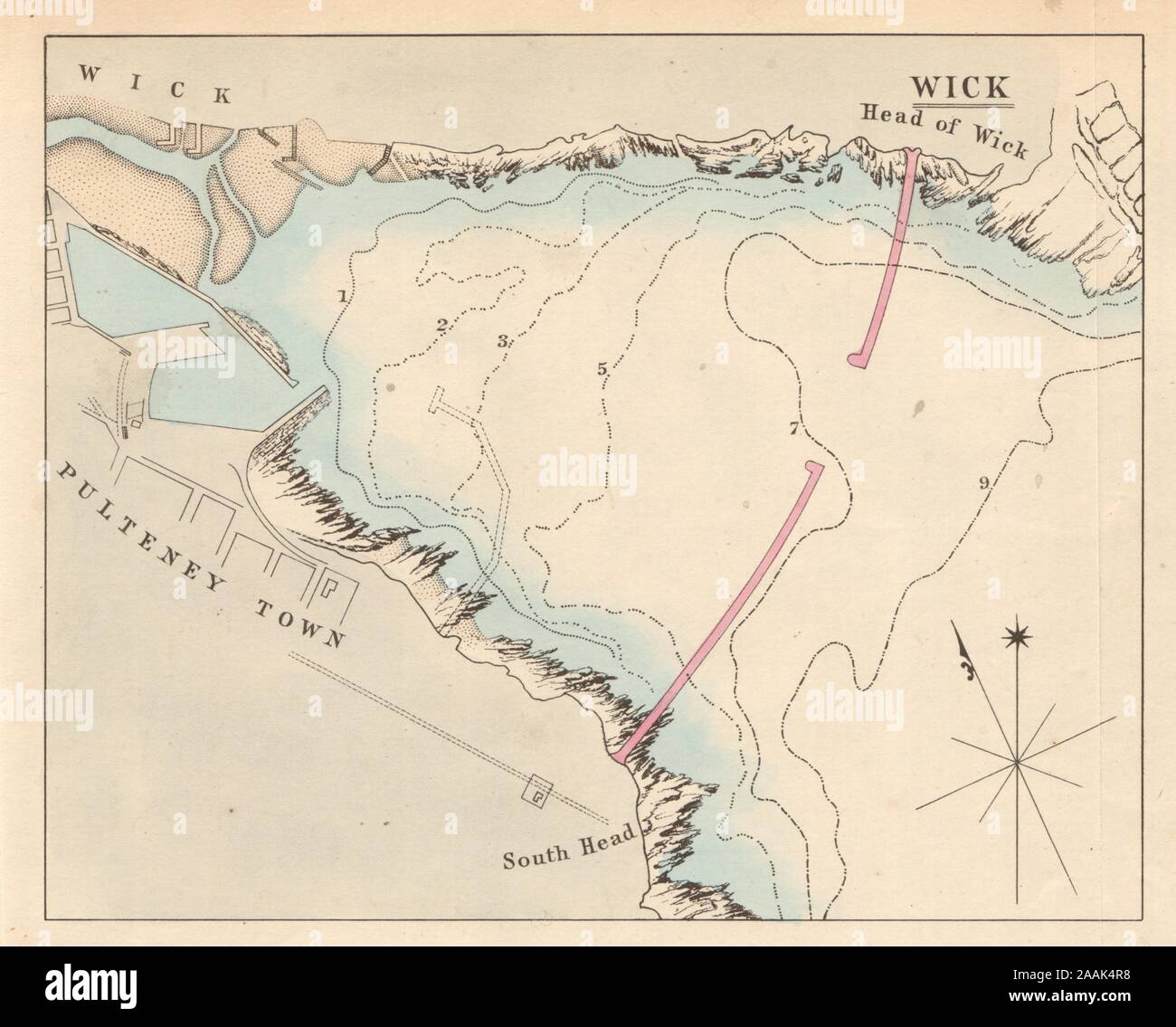 Wick Bay showing the proposed breakwaters. Scotland 1859 old antique ...