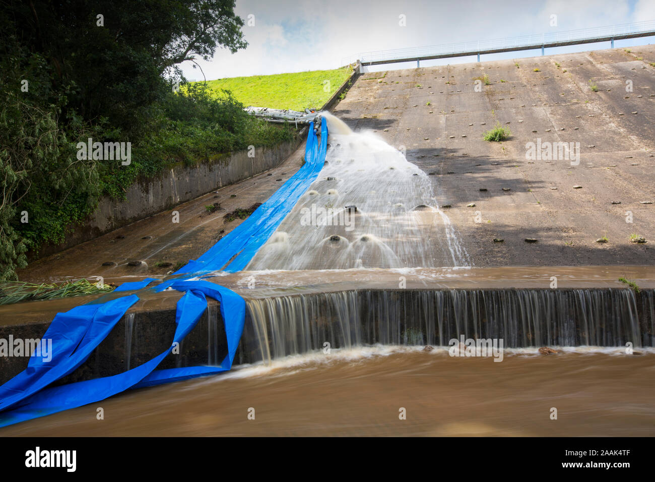 Pumping out water from Toddbrook Reservoir above Whaley Bridge in ...