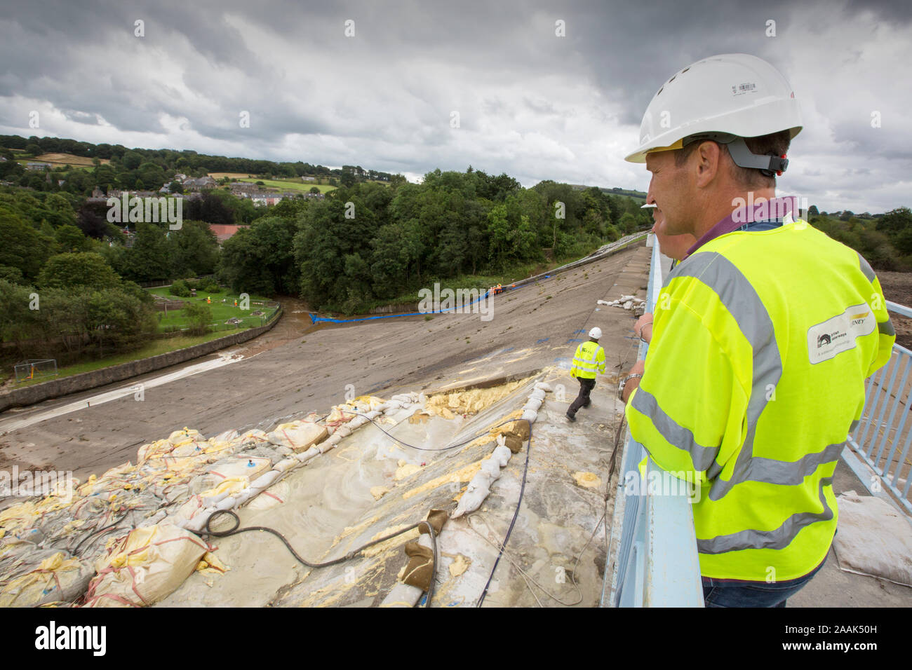 Pumping out water from Toddbrook Reservoir above Whaley Bridge in ...