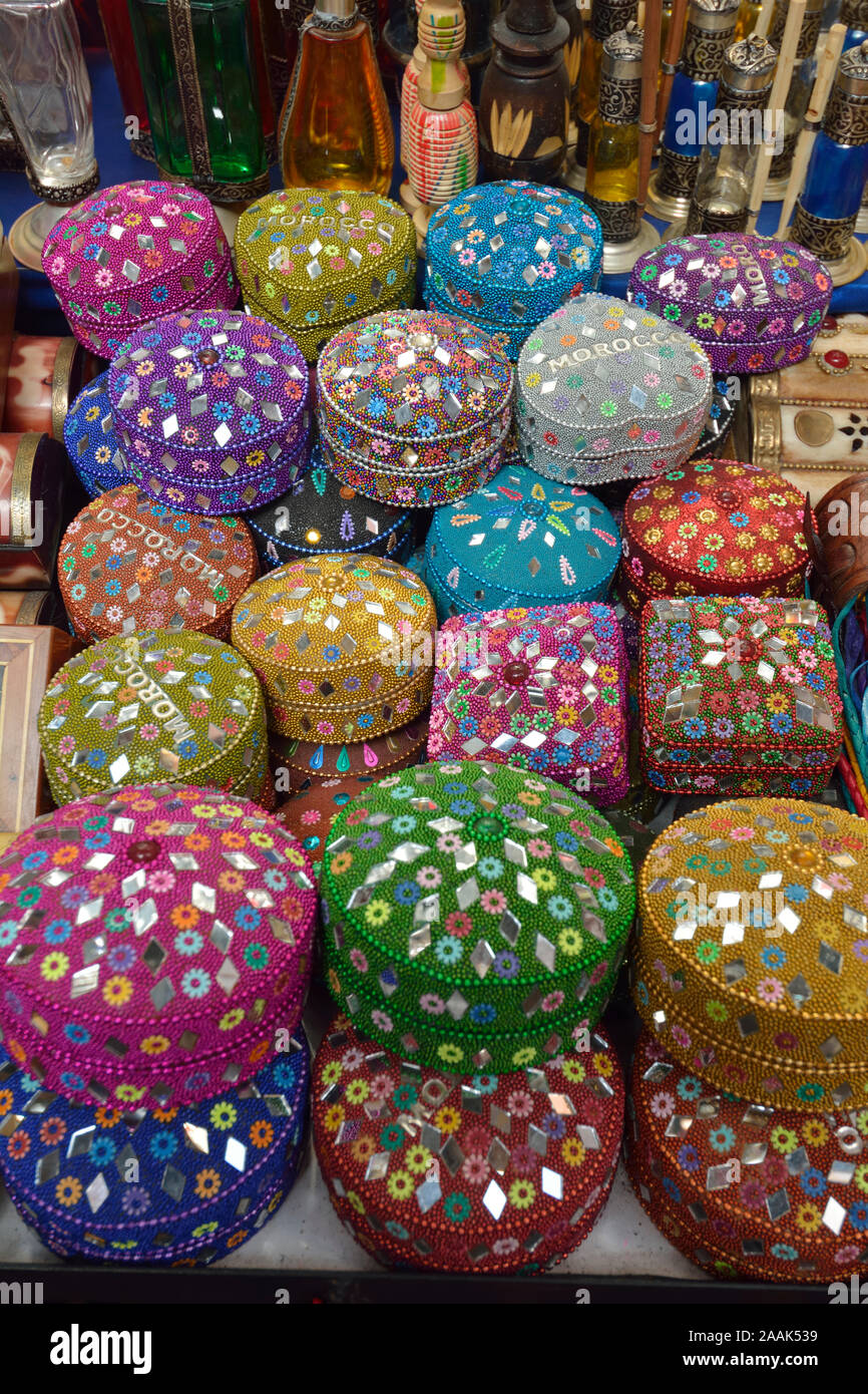 Boxes in the souk of Marrakech. Morocco Stock Photo - Alamy