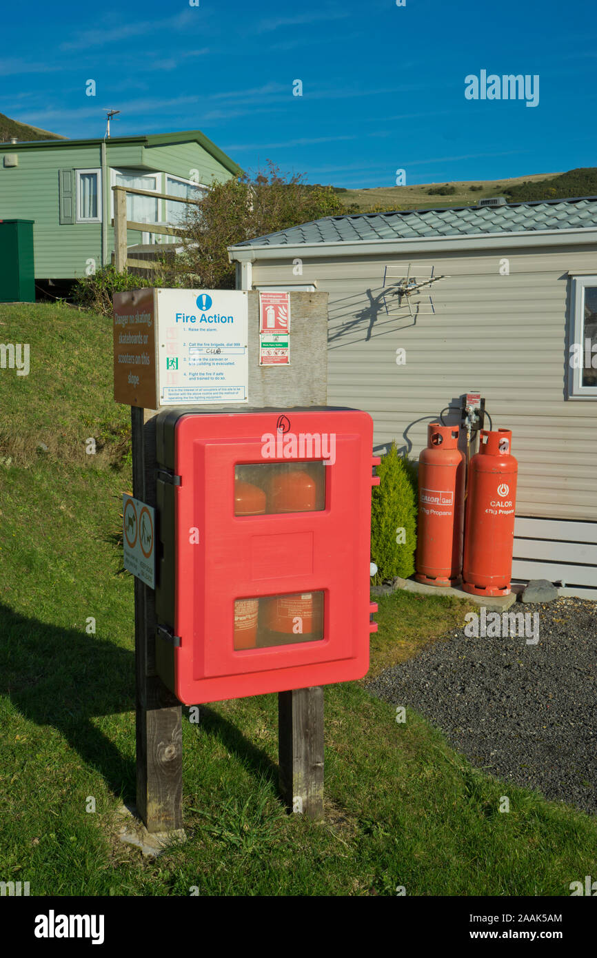 Fire health and safety point at a caravan park near the beach at the ...