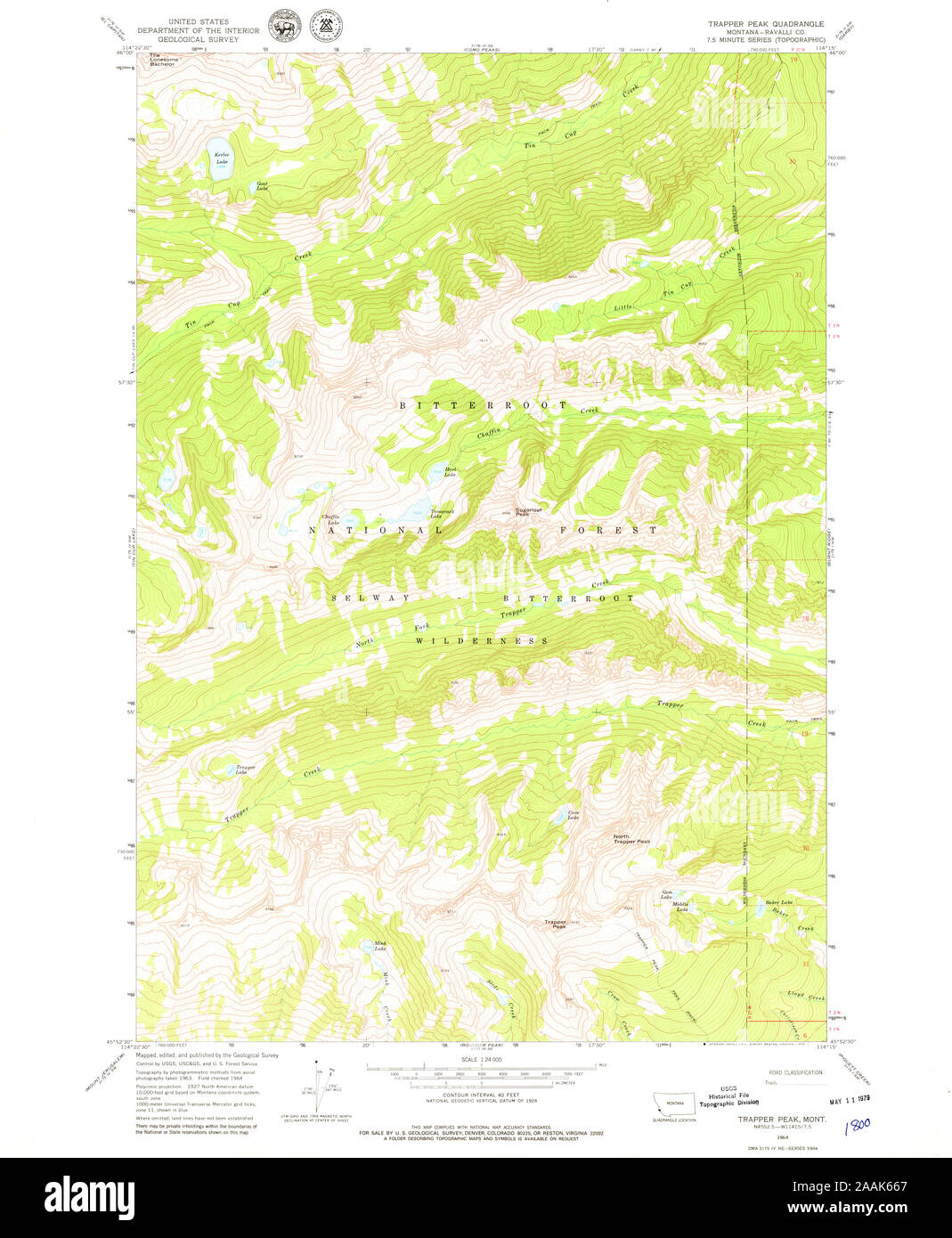 USGS TOPO Map Montana MT Trapper Peak 267258 1964 24000 geo Restoration ...