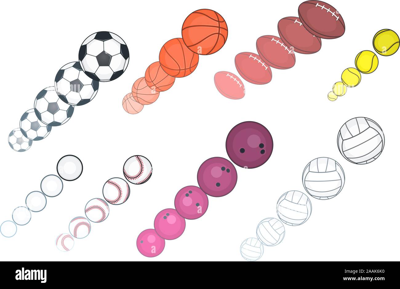 Ball collection, with Football ball, Basket ball, Tennis ball, Softball ...