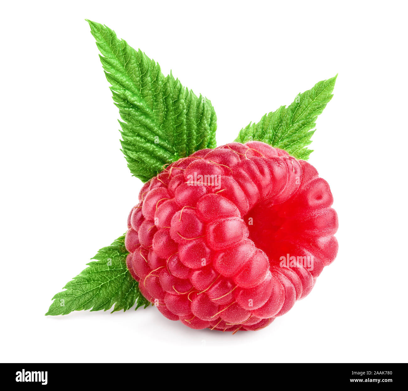 Ripe raspberry with leaf isolated on a white background Stock Photo - Alamy