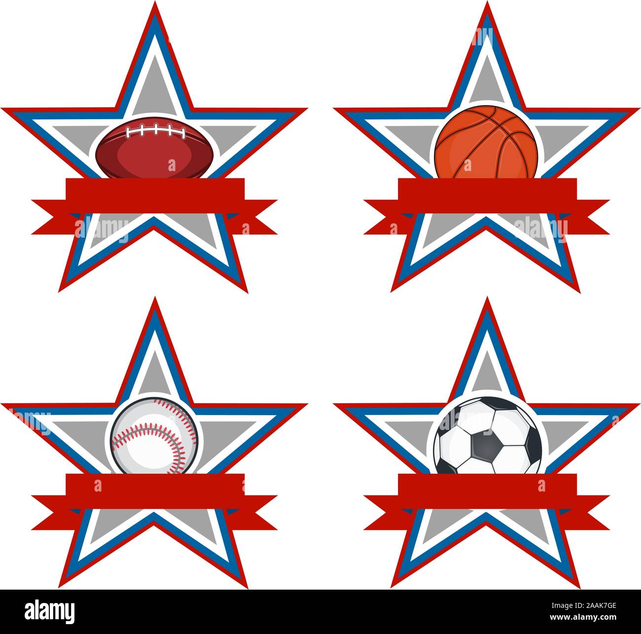 Sport balls in stars emblems illustrations Stock Vector Image & Art - Alamy