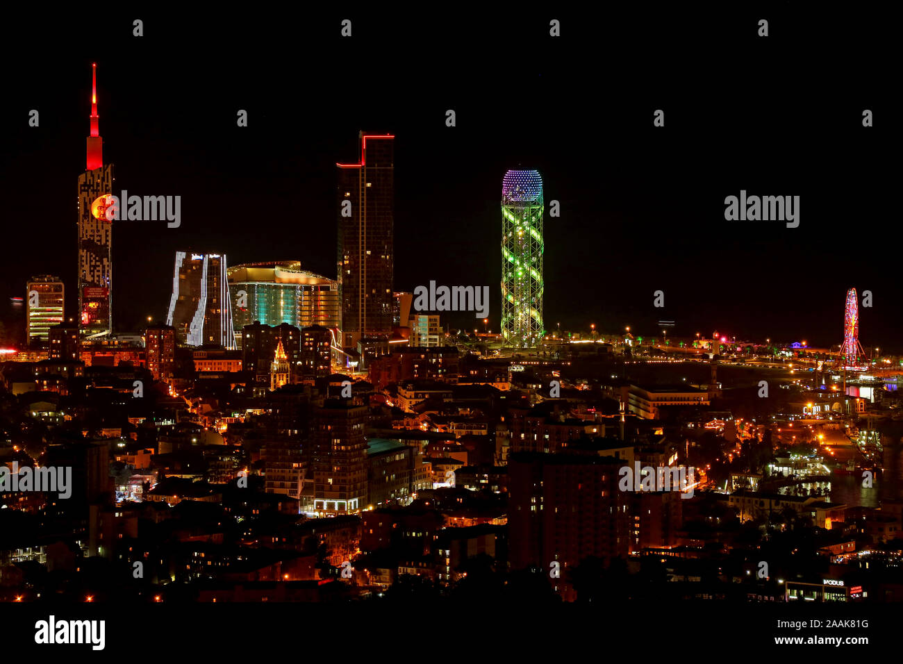Stunning cityscape at night of Batumi as seen from Anuria mountain ...