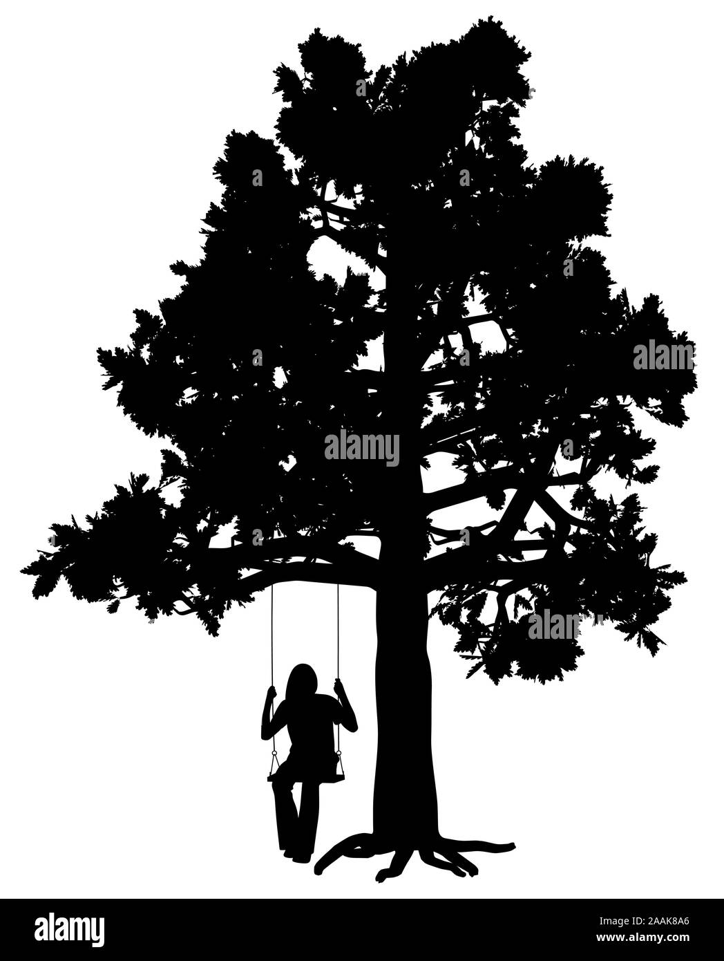 Girl On Tree Swing Silhouette