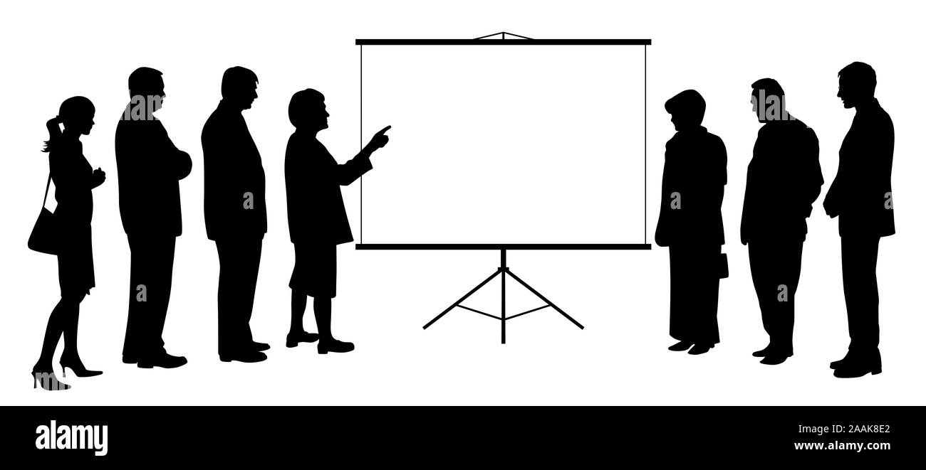 Business woman coach showing presentation on projection screen to ... Business woman coach showing presentation on projection screen to ...