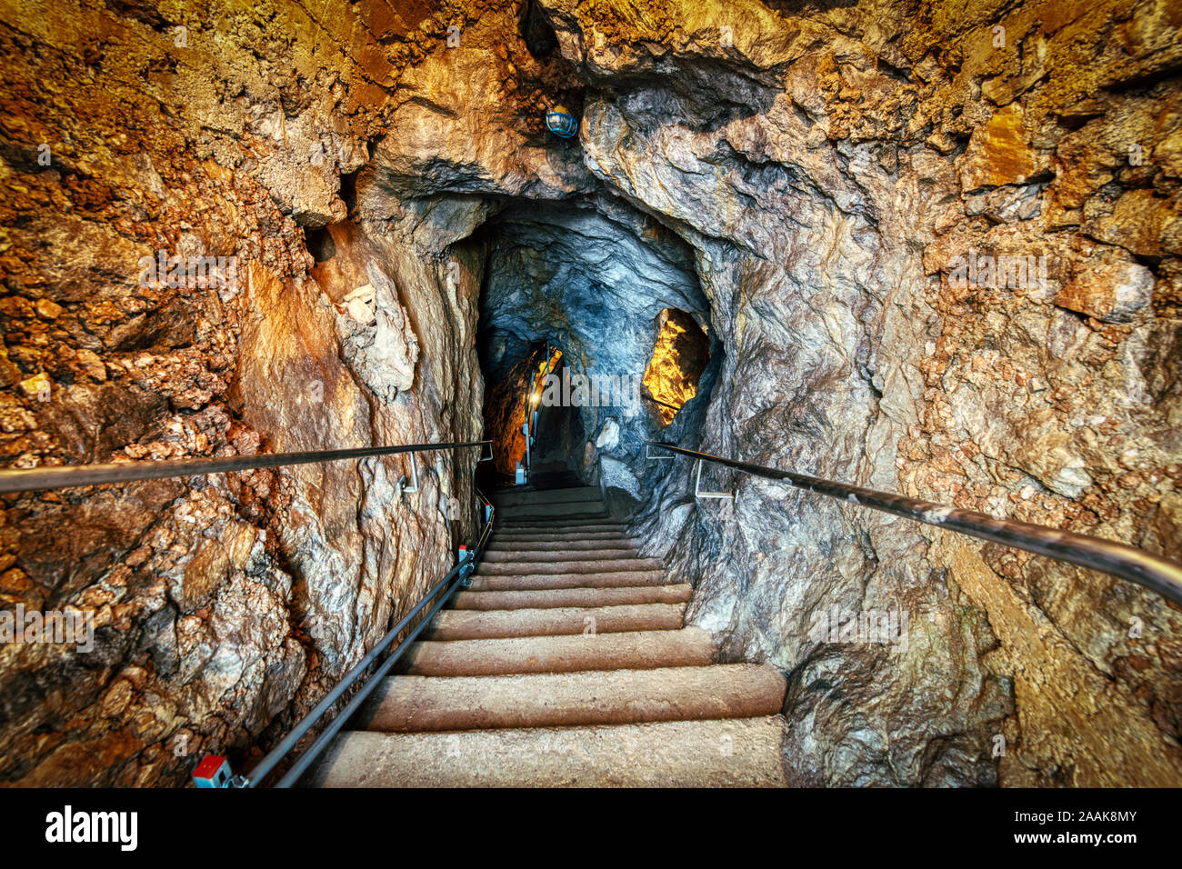 Underground limestone caves with stairs for sightseeing Stock Photo - Alamy