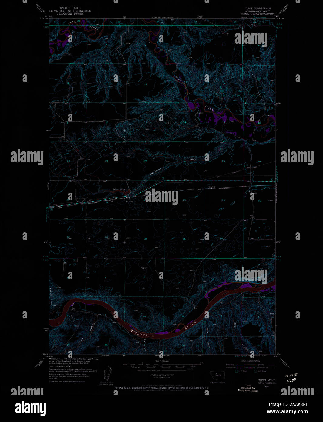USGS TOPO Map Montana MT Tunis 267297 1953 24000 geo Inverted ...