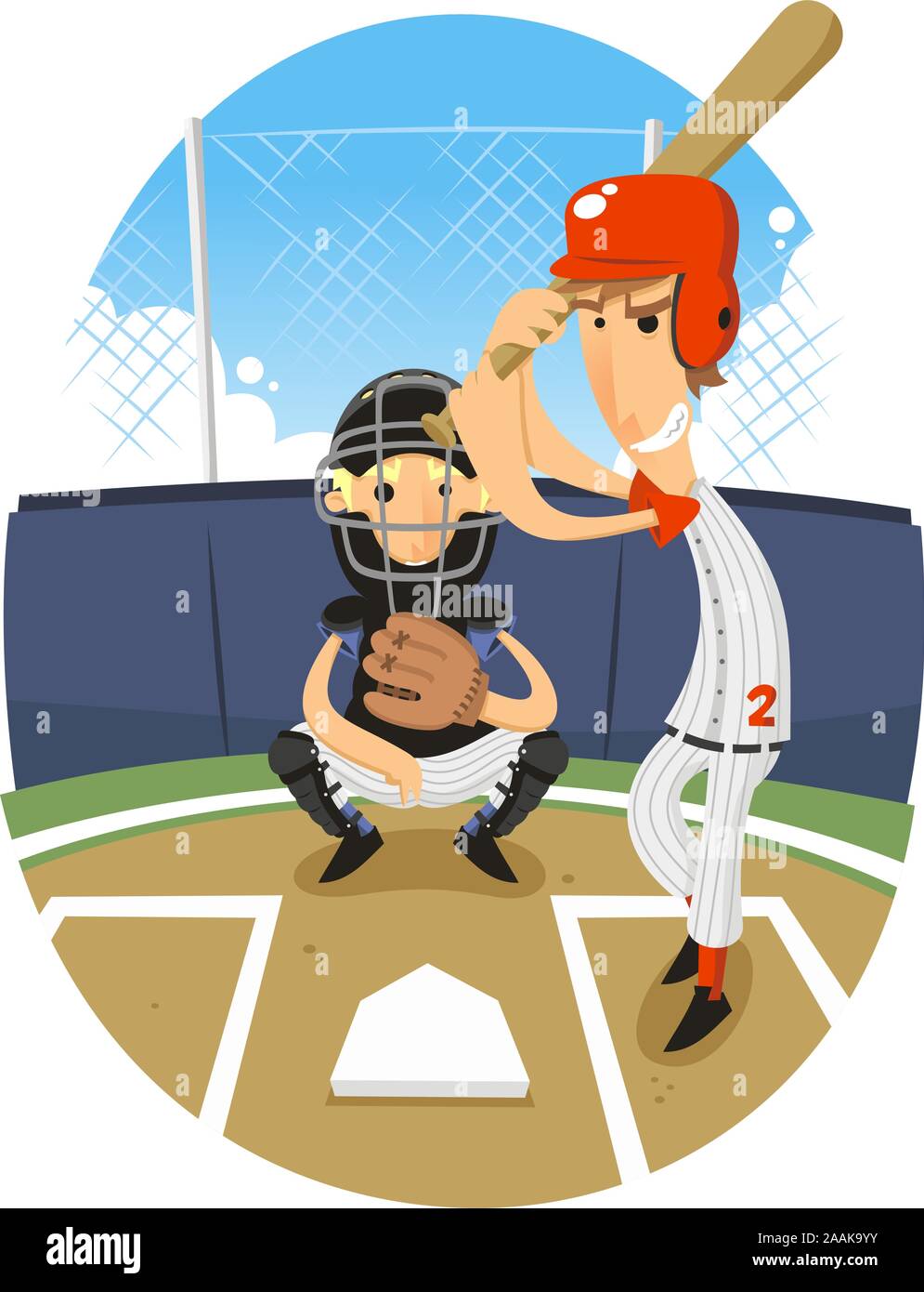Baseball Batter Batting with Catcher vector illustration Stock Vector ...