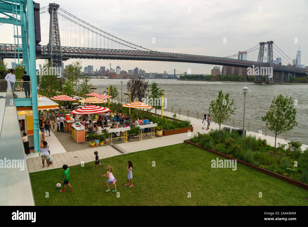 New York, USA - August 20, 2018: Domino Park in the late afternoon ...