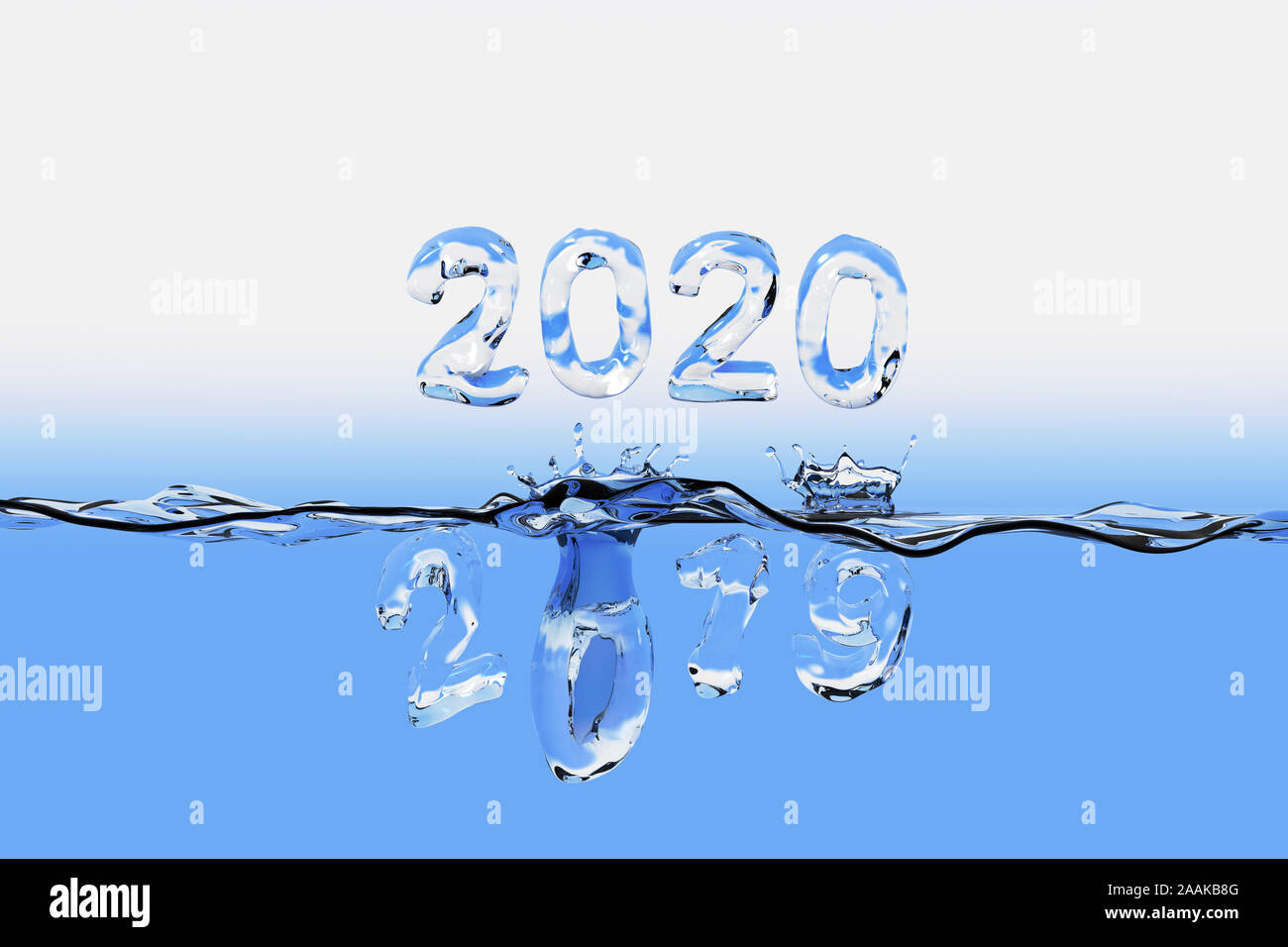 Water surface with the numbers of 2019 splashed under water and 2020 ...