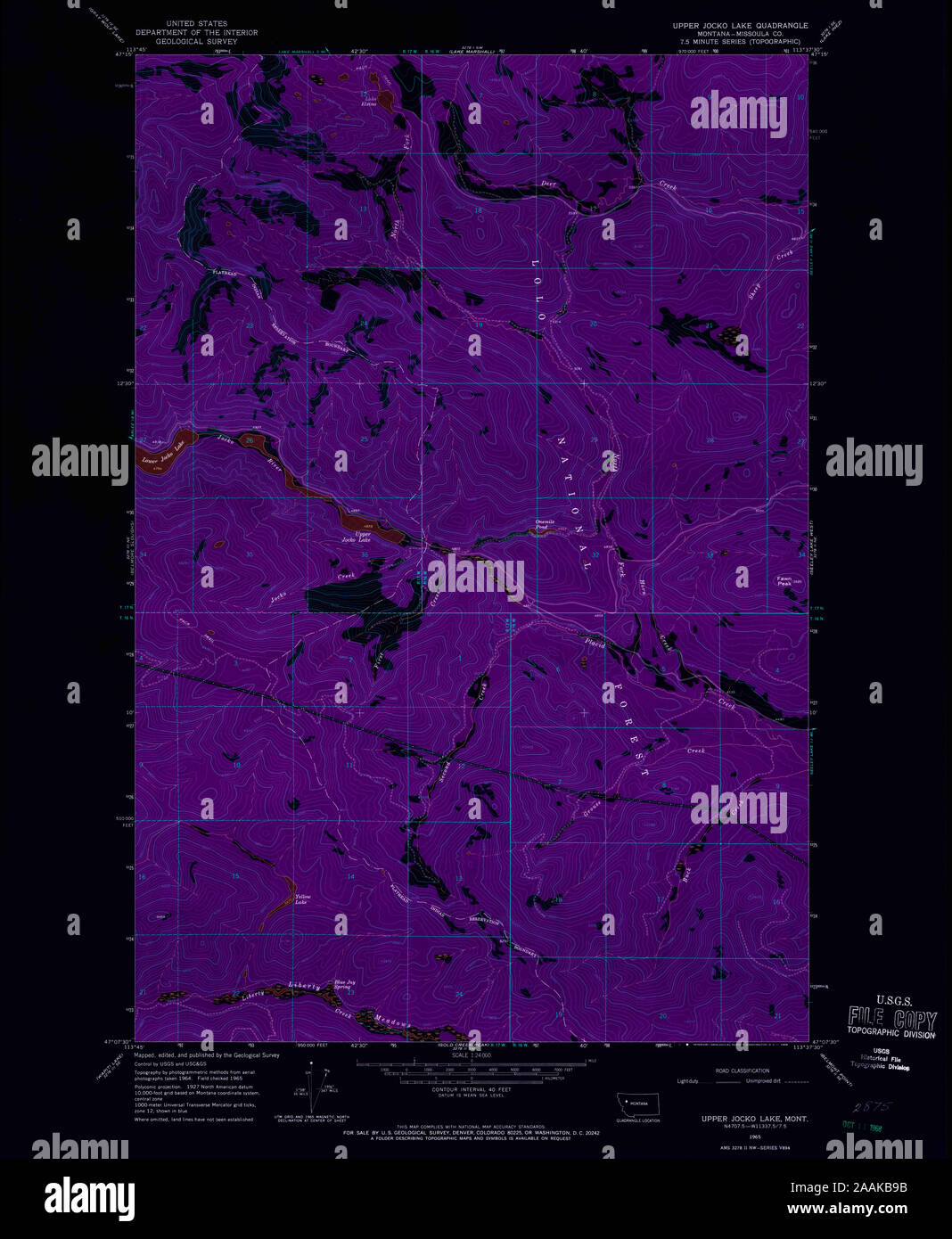 USGS TOPO Map Montana MT Upper Jocko Lake 267345 1965 24000 geo ...