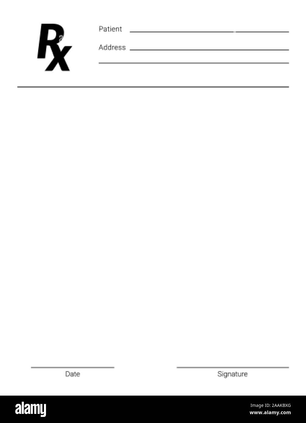 Blank Rx prescription form. Medical treatment and drugs list Stock ...