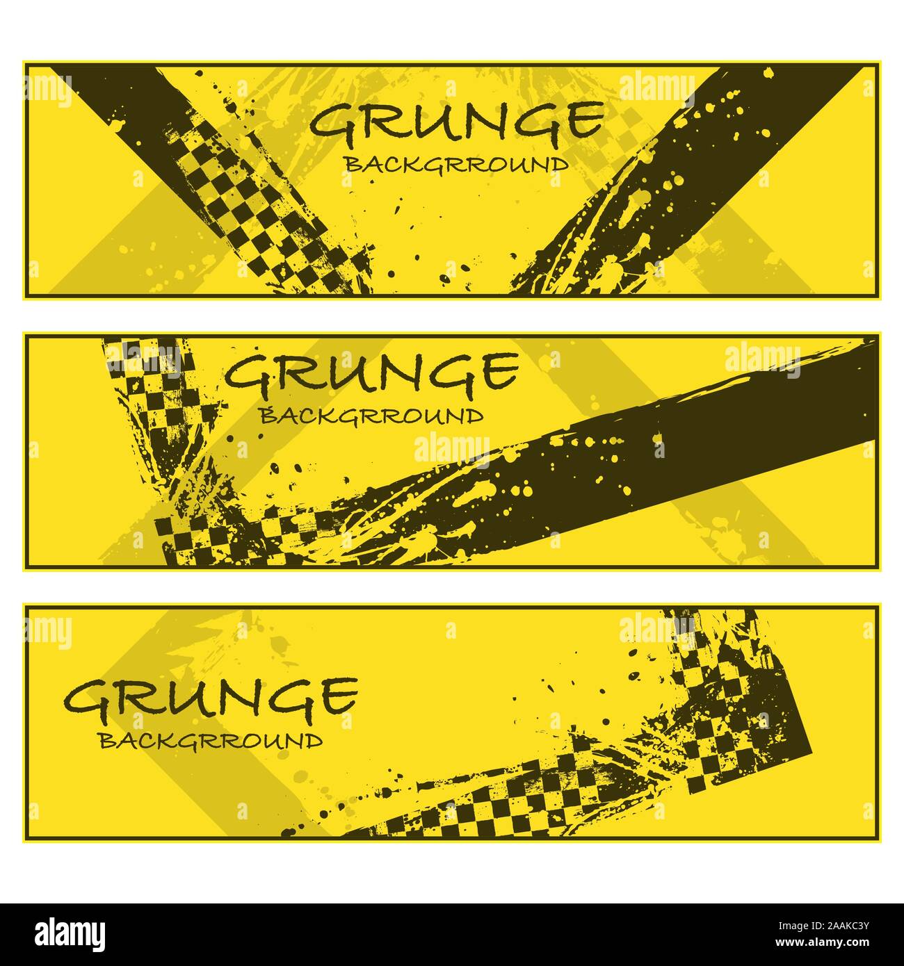 Yellow grunge banners set with race elements isolated on white ...