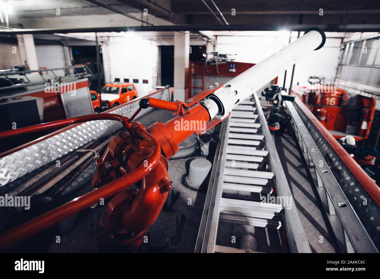 Truck equipped with master stream gun used for firefighting operation ...