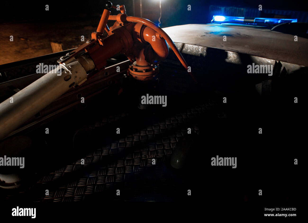 Truck equipped with master stream gun used for firefighting operation ...